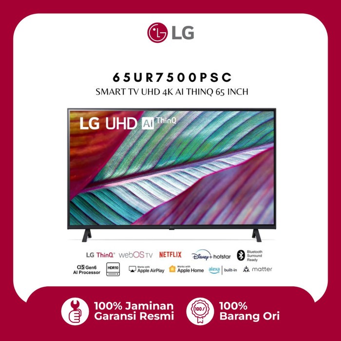Jual LG 65 Inch Smart TV 4K UHD Netflix YouTube AI ThinQ HDR10 65UR7500 PSC | Shopee Indonesia