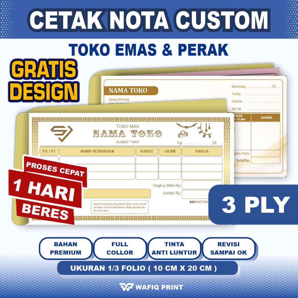 Jual Cetak Nota Custom 3PLY Toko Emas logam mulia perak gratis design ...