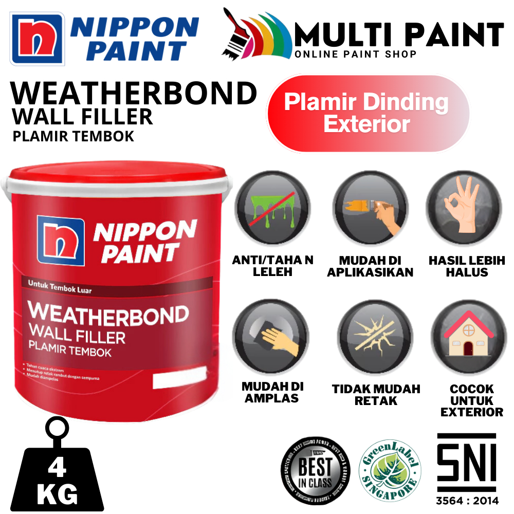 Jual NIPPON PAINT WEATHERBOND WALL FILLER 4KG NIPPON PAINT PLAMIR ...