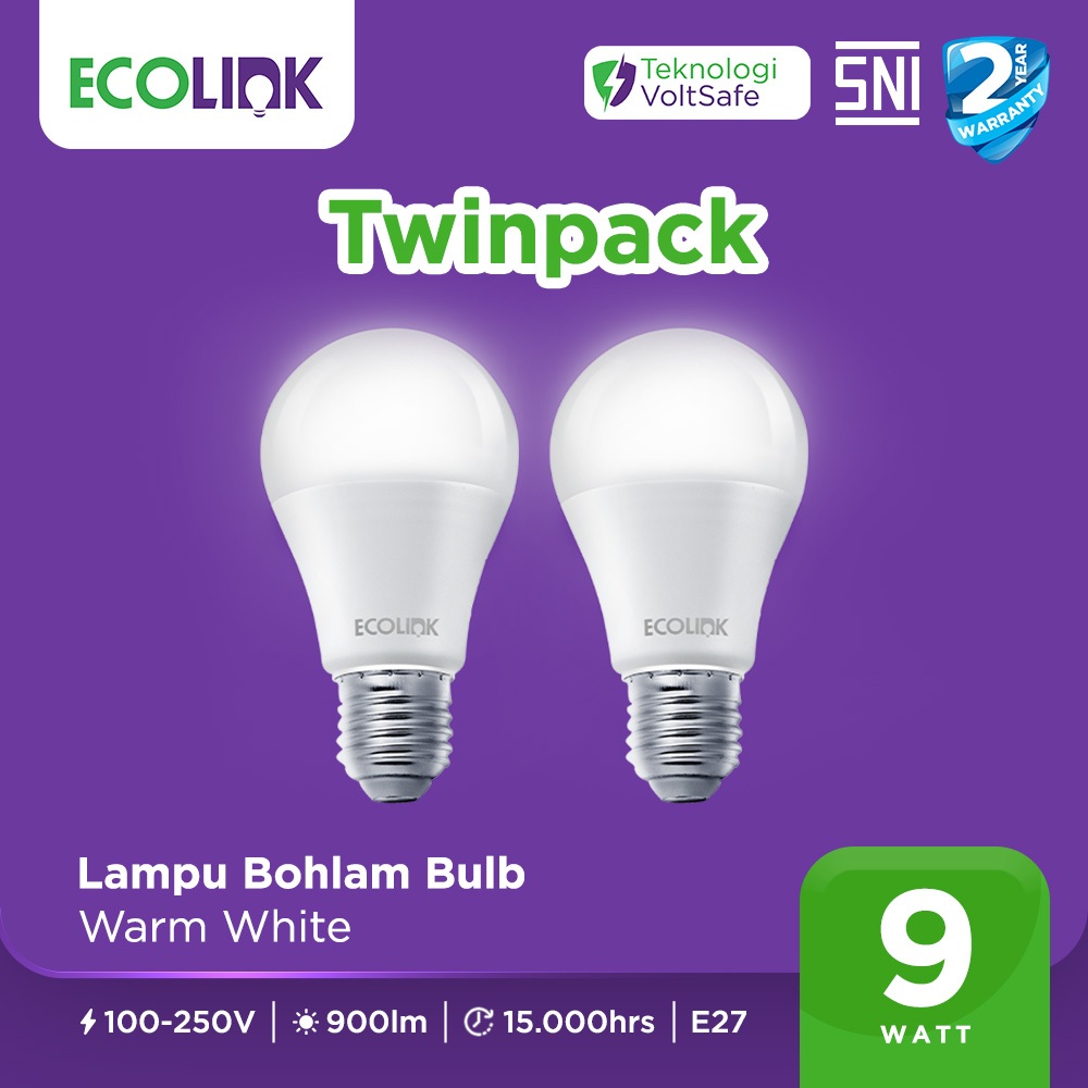 Jual Ecolink Lampu Bohlam LED Bulb Warm White 9 Watt Twinpack (2pcs ...