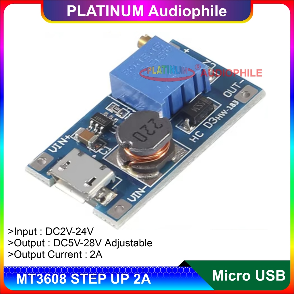 Jual MT3608 Step Up 2A Micro USB 2V-24V to 5V-28V Adjustable DC-DC Boost Converter modul ...