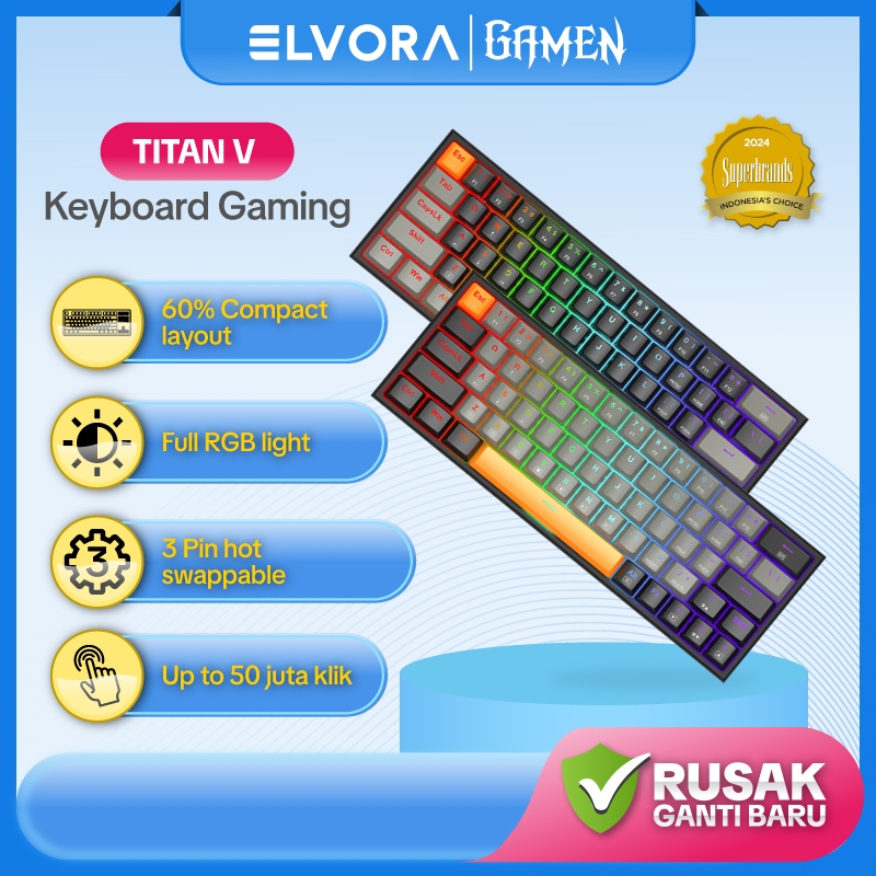 Jual GAMEN Titan V Percent Mechanical Gaming Keyboard RGB Blue Switch ...