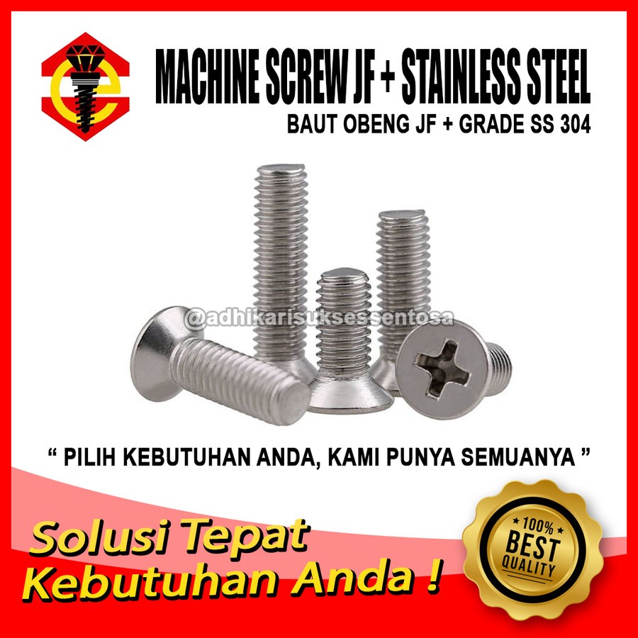 Jual SS 304 / Baut JF M4x30 / Machine Screw Stainless M4 Kepala Obeng Rata (3 CM) | Shopee Indonesia