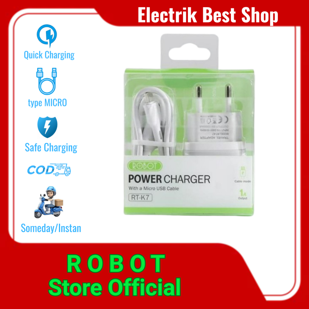 Jual CHARGER MICRO USB FAST CHARGER, ROBOT RT K7 Quick Charger, isi ...