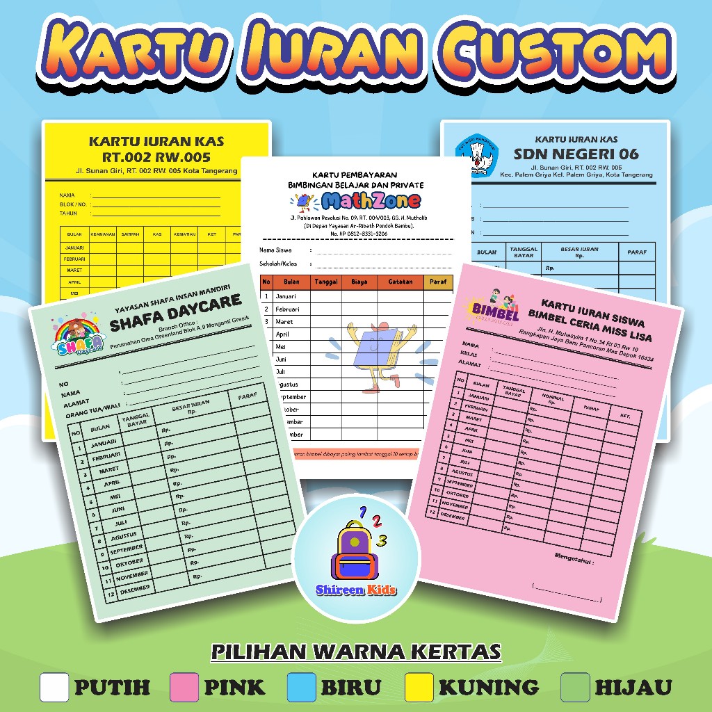 Jual KARTU IURAN ( CUSTOM ) KARTU IURAN RT WARGA / KARTU SPP / KARTU INFAQ / KARTU BAYARAN LES ...