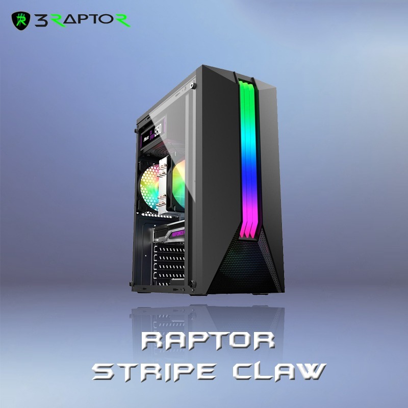 Jual Casing Gaming/PC/Office Raptor Glass Stripe Claw Black Include PSU ...
