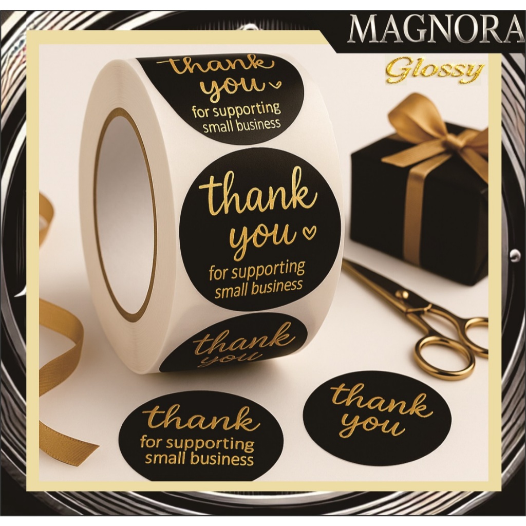 Jual Sticker Thank You Roll isi 500 PREMIUM Glossy Black Stiker Ucapan ...