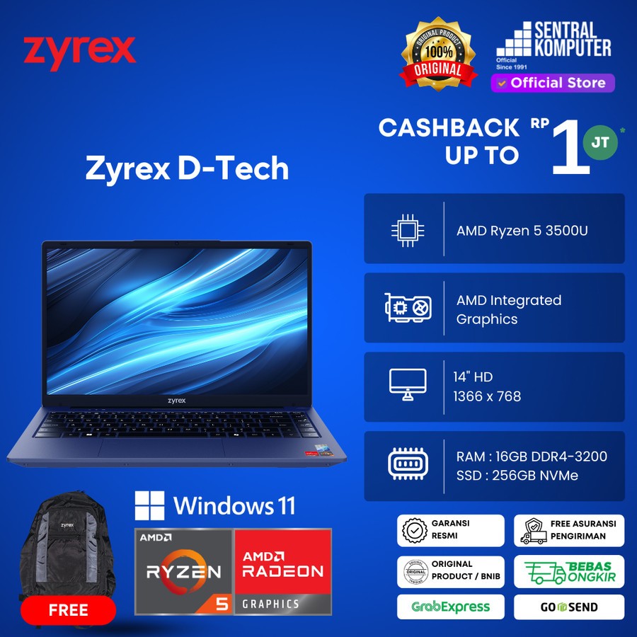 Jual Laptop ZYREX D-TECH AMD Ryzen 5 3500U 16GB 256GB 14" HD Windows11 ...