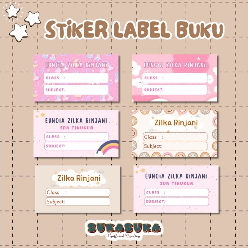 Jual stiker label buku custom / stiker mapel / stiker nama lucu ...