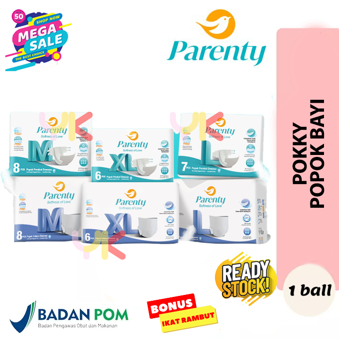 Jual PARENTY ADULT DIAPERS SOFT PANTS & TAPE M8 L7 XL6 M10 L8 XL8 POPOK ...