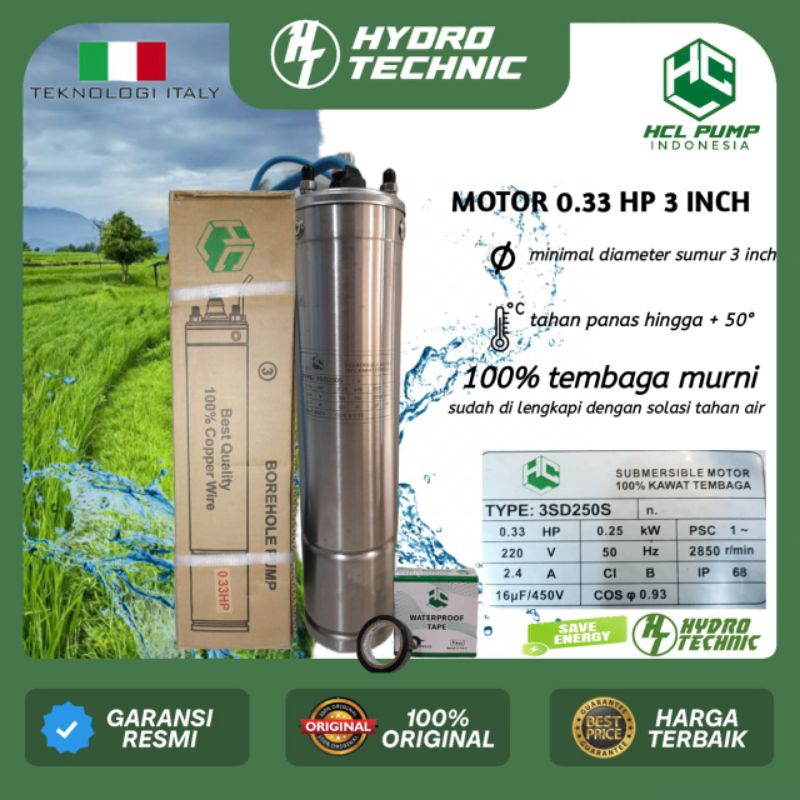 Jual motor/mesin submersible hcl pump 0.33 hp body 3 inch 1 phase/220v ...