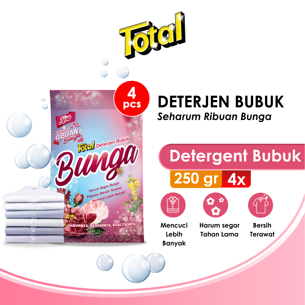 Jual Sabun Detergent Bubuk Total Bunga 250gr - 4 Pcs | Shopee Indonesia