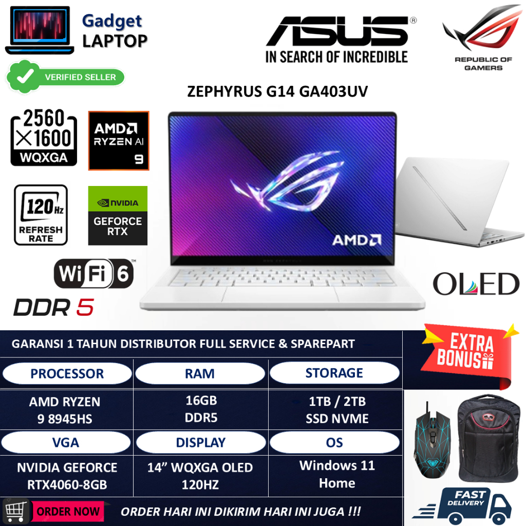 Jual Asus ROG Zephyrus G14 GA403UV Amd Ryzen 9 8945HS 16GB DDR5 2TB ...