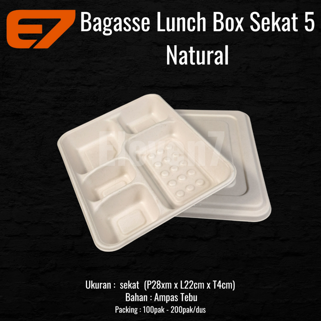 Jual Bagasse Bento Box Sekat 5 Warna Natural - Kotak Bento, Bagasse Lunch Box Eco Friendly (5pcs ...