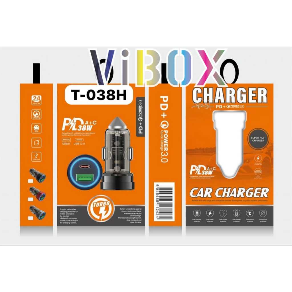 Jual Saver Mobil Turbo T-038H Pd 38W 2Usb A+ Pd type C Transparan Metal ...