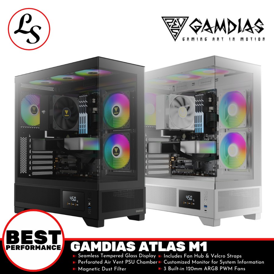 Jual GAMDIAS PC CASE Atlas M1 include 3 Built in 120mm ARGB PWM Fans ...