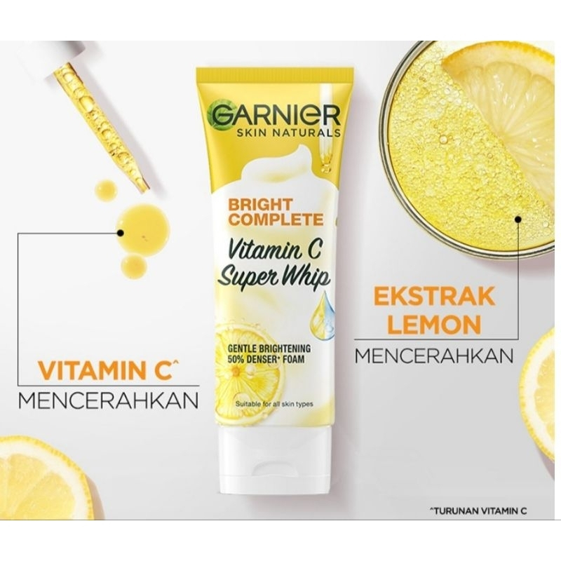 Jual Garnier Bright Complete Vitamin C Super Whip Foam 100 ml & 50ml ...