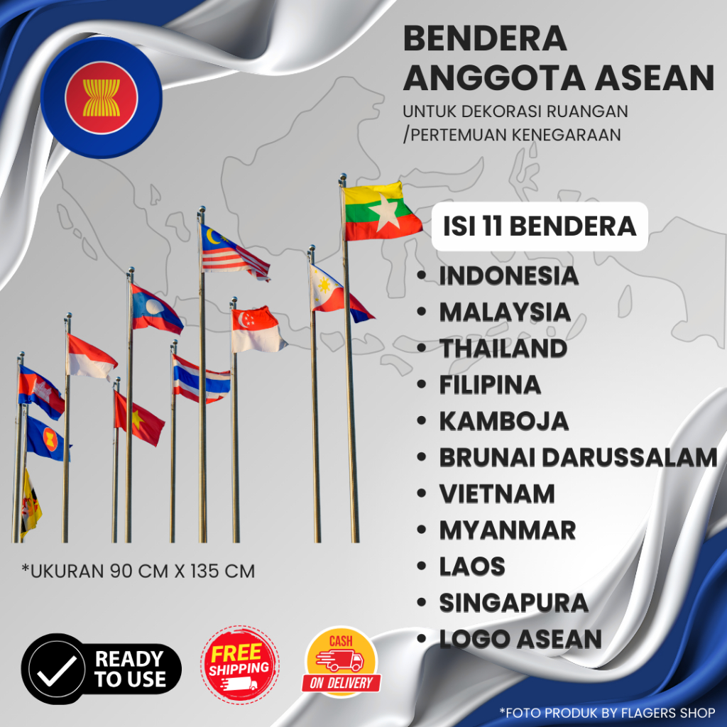 Jual Bendera Negara Anggota Asean Ukuran 90x135 cm - Isi 11 Bendera ...