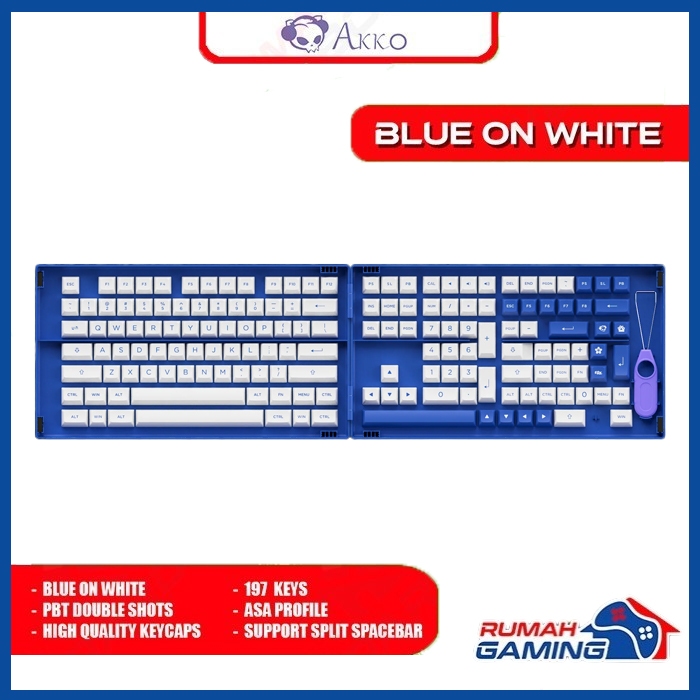 Jual AKKO - Blue On White - ASA - PBT Keycap Set - 197 Key - keycap ...