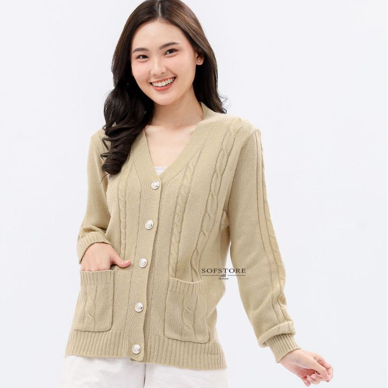 Jual IRA Cable Cardigan Knitwear Wanita Premium Tebal Cardi Rajut Saku Atasan Rajut Wanita ...