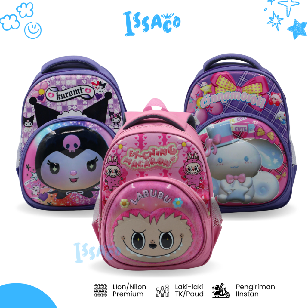 Jual ISSACO Tas Ransel Anak Sekolah PAUD - TK Perempuan 3D Timbul Motif Karakter Kartun | Shopee ...