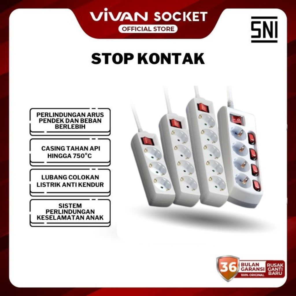 Jual [ Safety First ] VIVAN Safety Socket VPS Series Stop Kontak Saklar ...