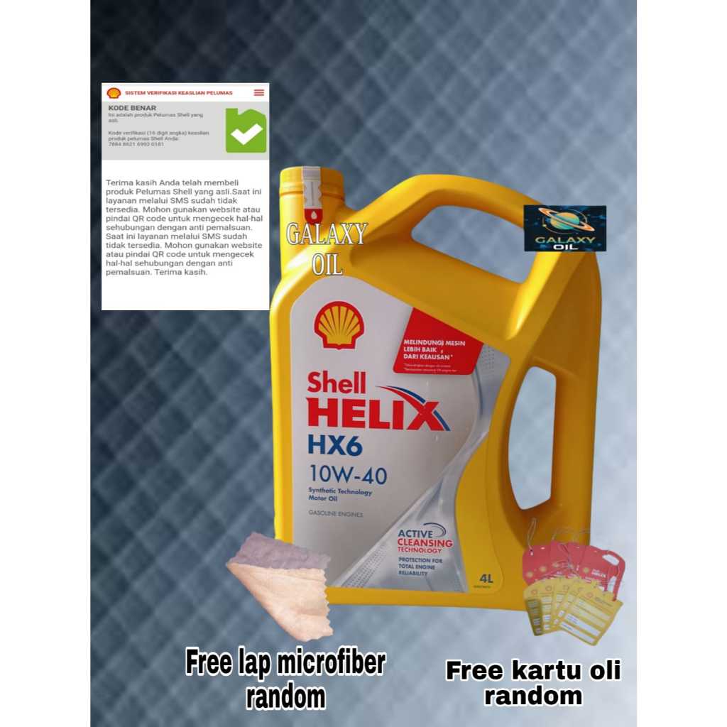 Jual OLI MOBIL SHELL HELIX HX6 10W-40,4 LITER BARCODE ORIGINAL (1 PCS Kartu Oli Random) | Shopee ...