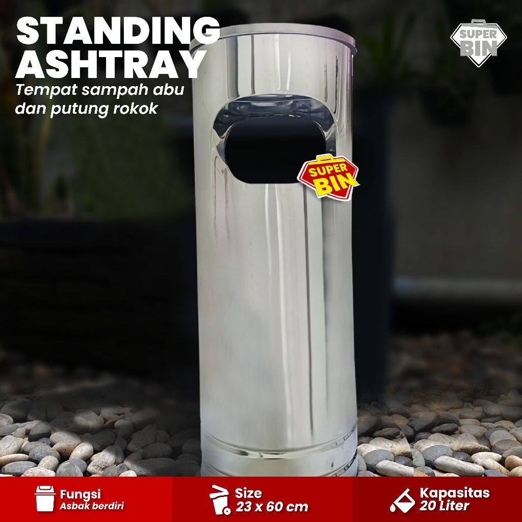 Jual Standing Ashtray Tempat Sampah Asbak Stainless - 23 cm x 60 cm ...