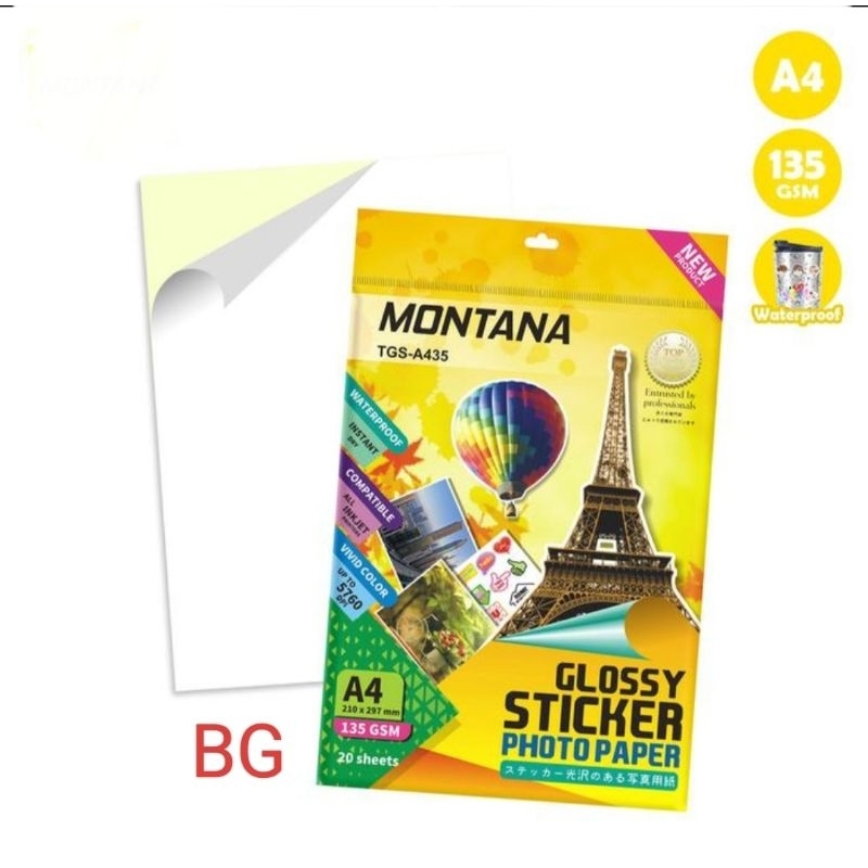 Jual glossy Sticker Paper / Kertas Photo Glossy Sticker Montana TGS ...