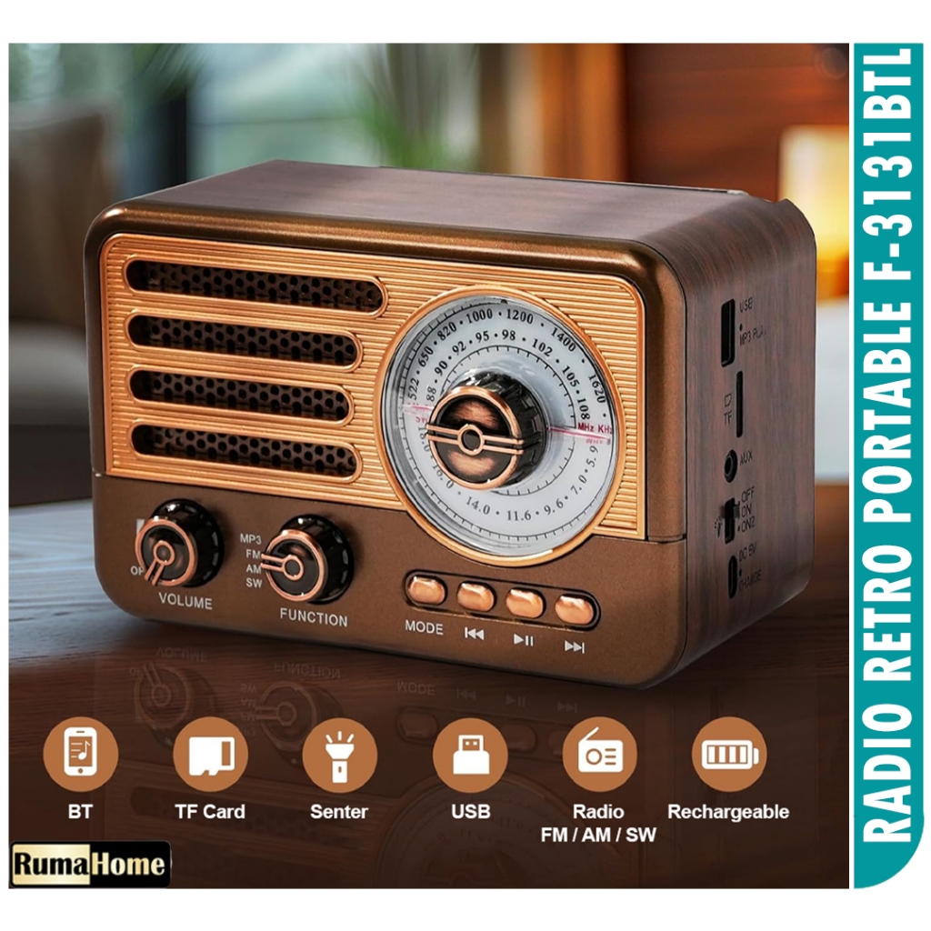 Jual Radio antik Retro Portable speaker ngebass FM/AM/SW, TF USB ...