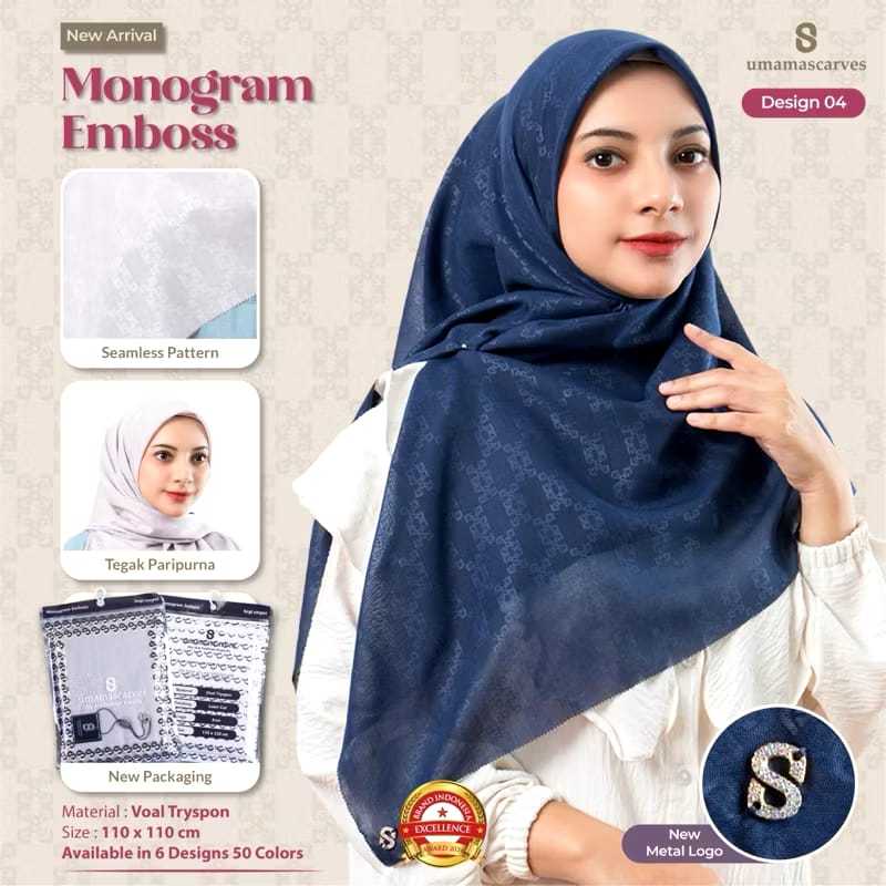 Jual UMAMA SCARVES MONOGRAM EMBOSS JILBAB SEGIEMPAT TRYSPAN MOTIF ...