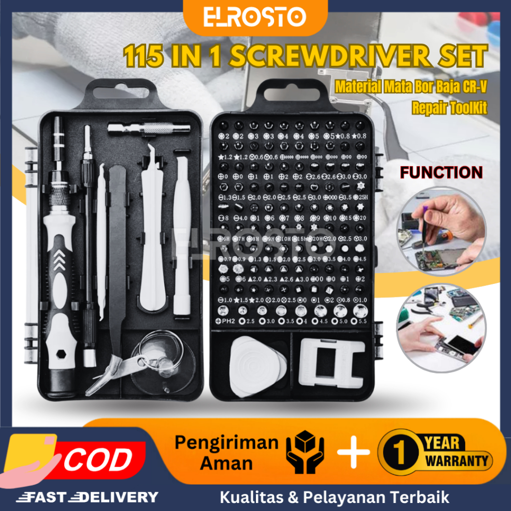 Jual ELROSTO Obeng 115 in 1 Multifungsi full set Alat Bongkar Mini Precision Insulated kamera ...