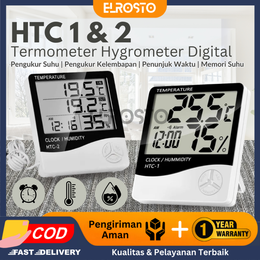 Jual ELROSTO HTC-2 dan 1 In/Out Thermometer Hygrometer Clock ...