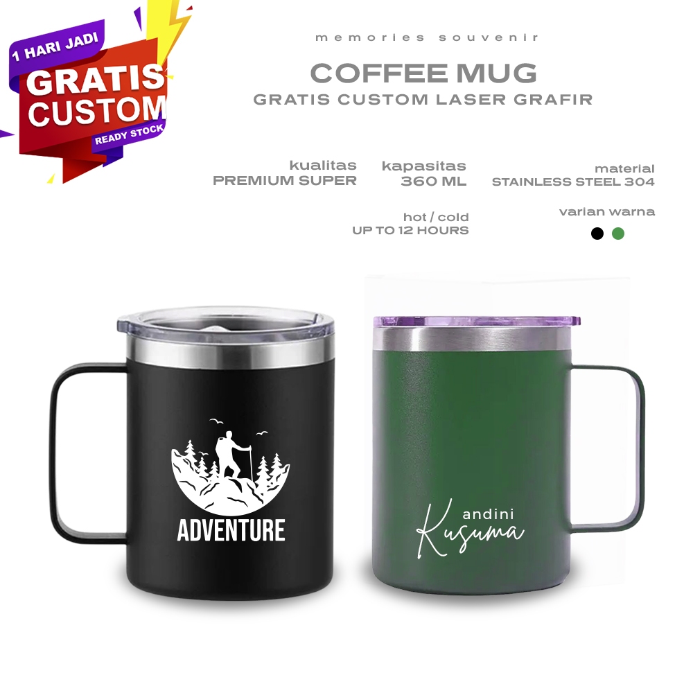 Jual Mug Coffee 360ml Stainles steel Gratis Grafir 1 sisi Nama Logo ...