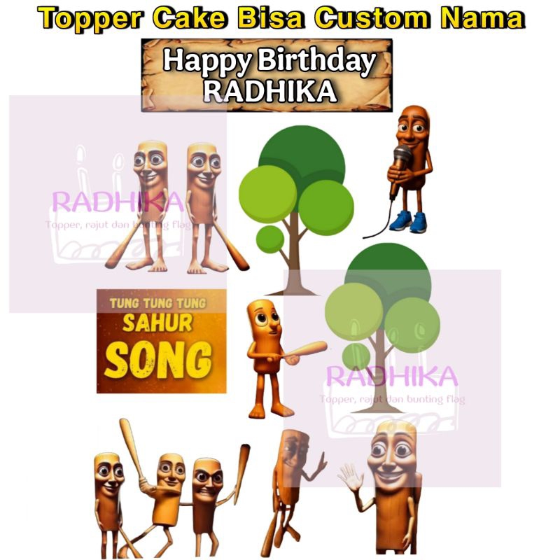 Jual Topper Tung Tung Sahur / Tong Tong Sahur hiasan kue custom Nama ...