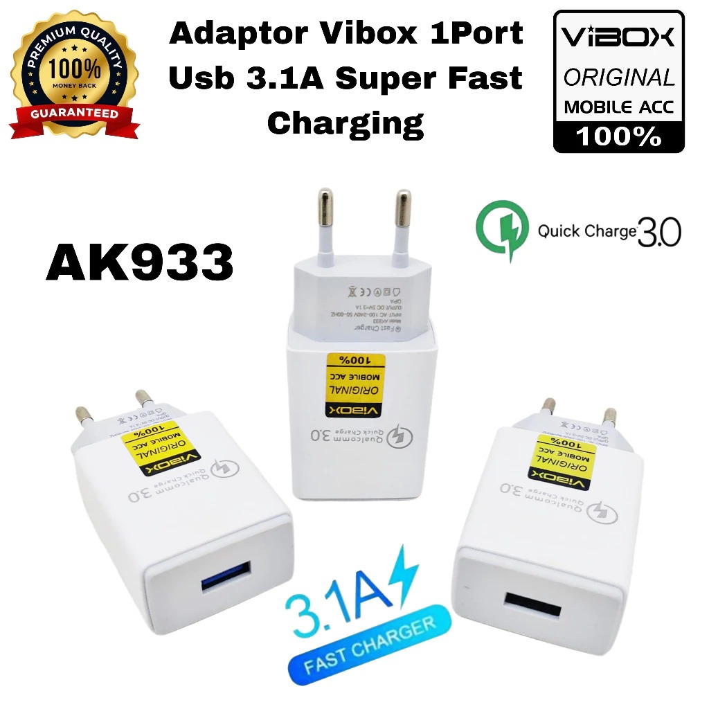 Jual Adaptor Kepala Charger Vibox AK933 1usb 3.1A Charging Hp Universal ...