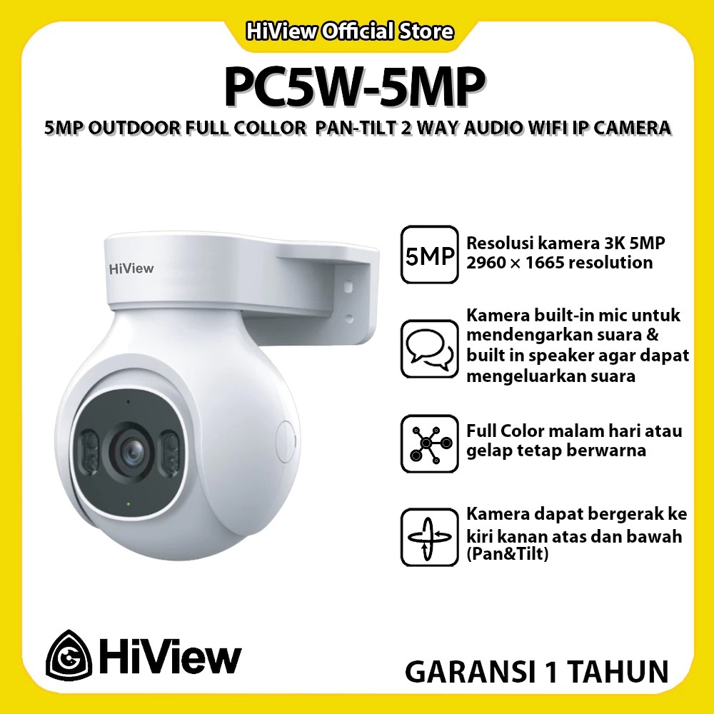 Jual Camera CCTV HIVIEW PC5W 5MP High Resolution 2-WAY AUDIO PAN TILT OUTDOOR WIFI Smart IPCam ...