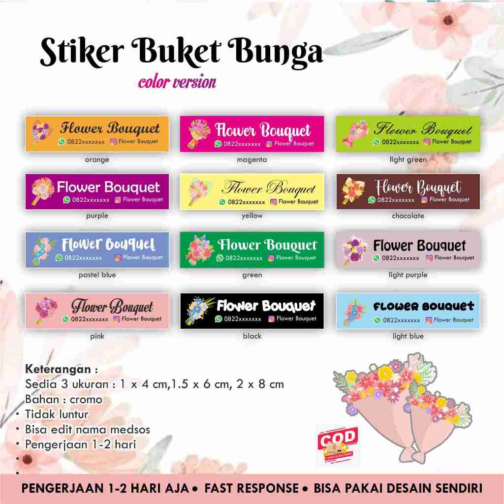 Jual [145 pcs] Stiker Buket Bunga / Bouquet / Flower color version ...