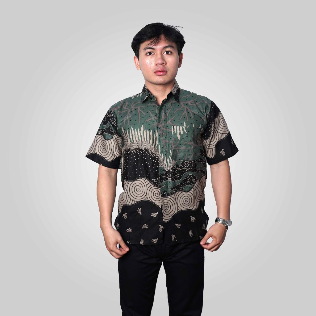 Jual BATIK TRUSMI Kemeja Batik Pria Motif Mega Mendung Rusa Warna Hijau ...