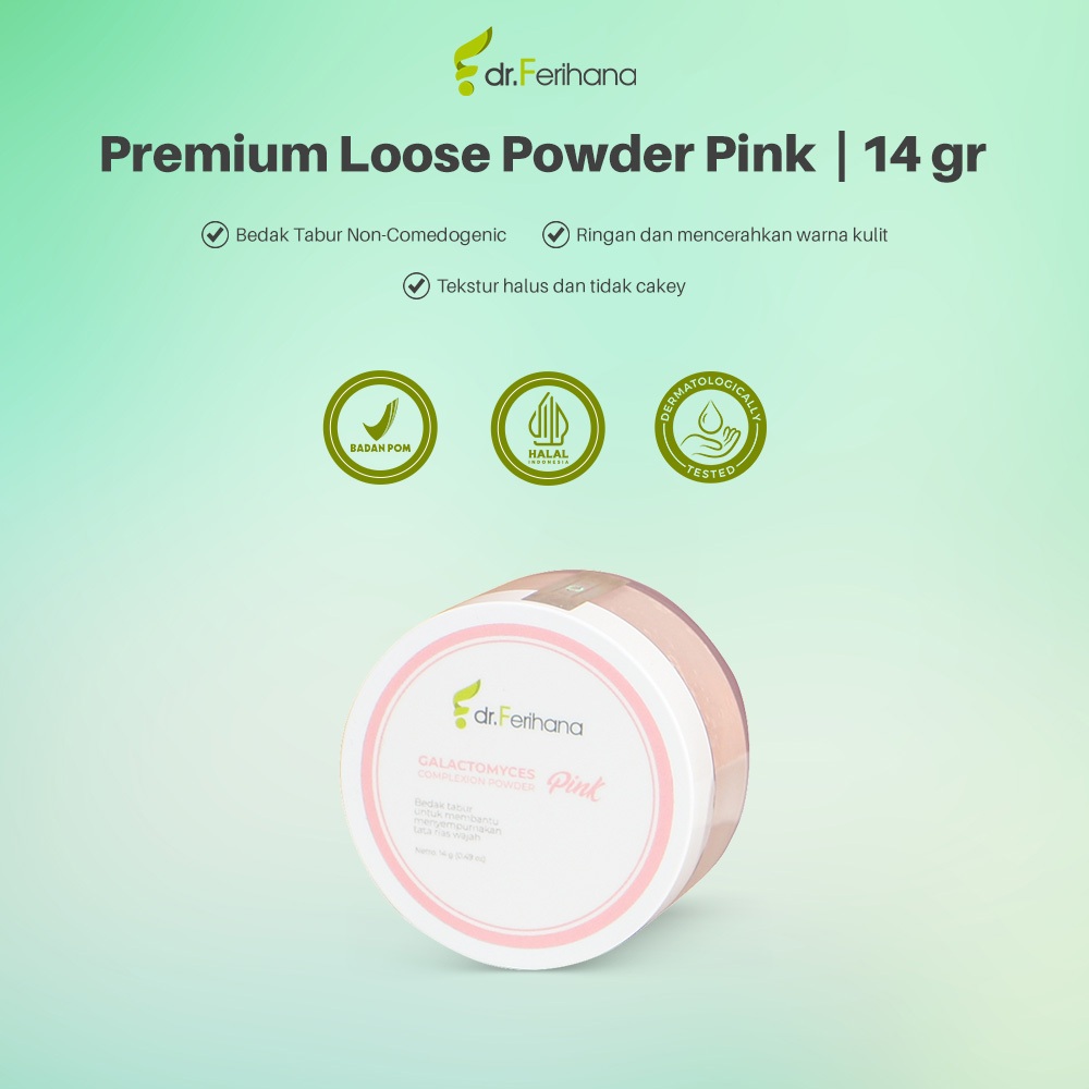 Jual dr. Ferihana Galactomyces Premium Loose Powder PINK - 14gr | Bedak Tabur Halus Anti Komedo ...