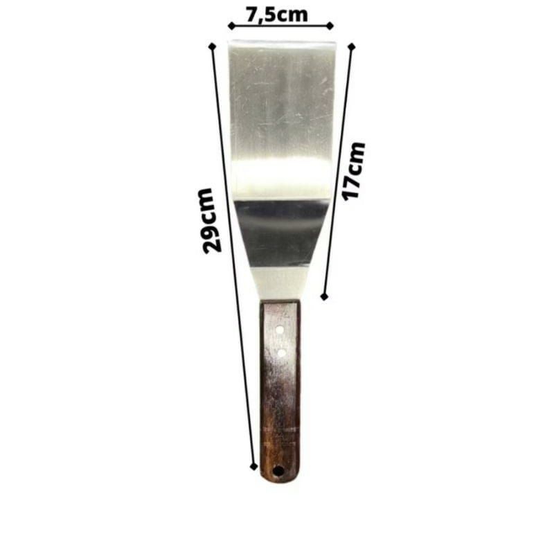 Jual spatula bengkok gagang kayu /cape lengkung stainless Tebal ...