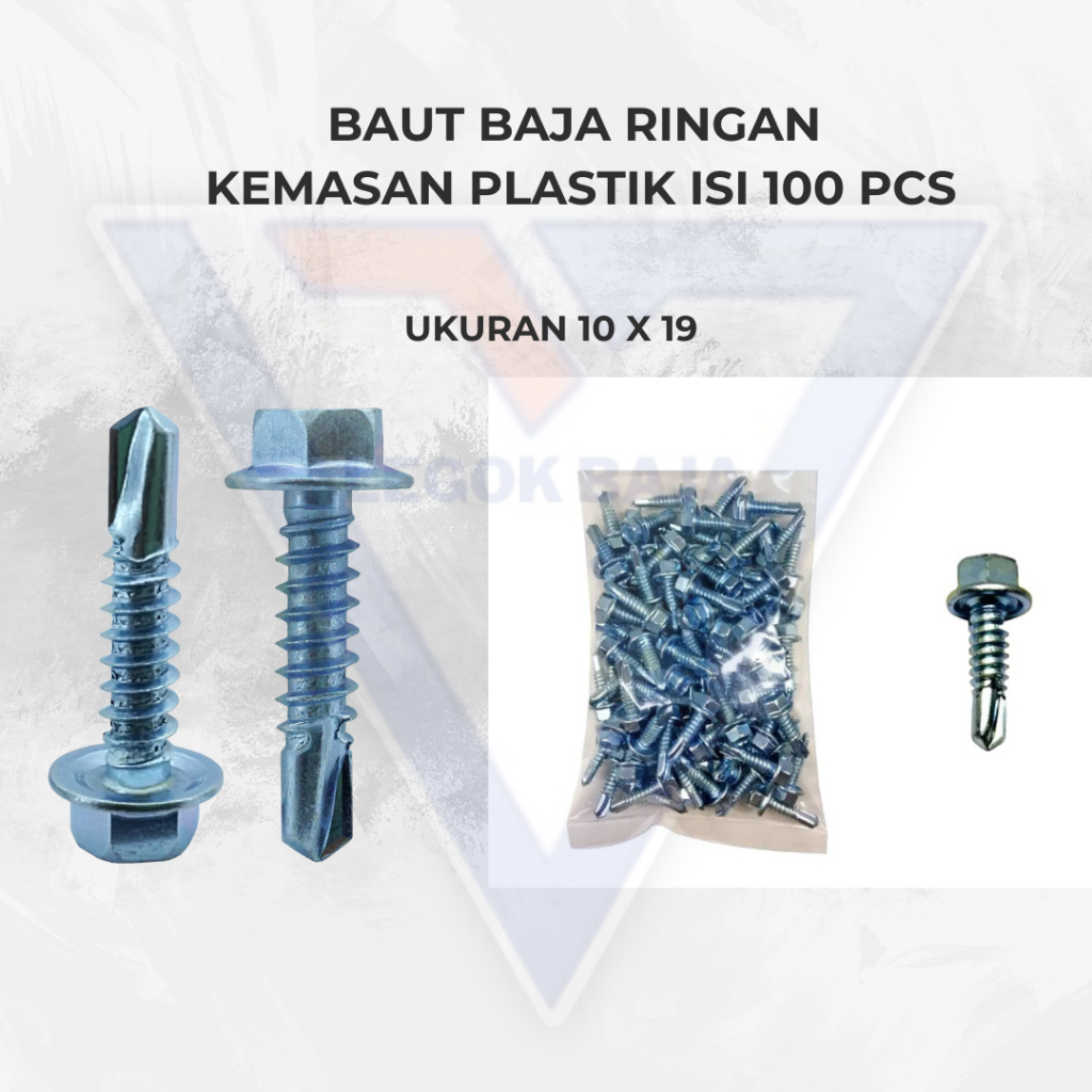 Jual Baut Baja Ringan 10x19 ISI 100 PCS Sekrup Panjang 1.9cm | Shopee ...