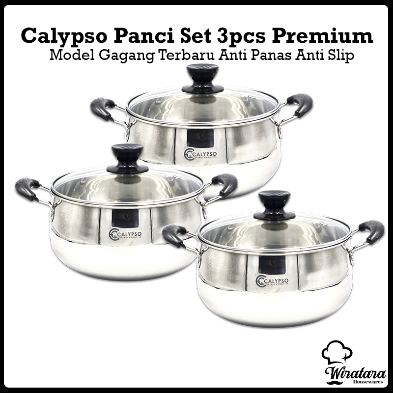 Jual Calypso Panci Set 3pcs Premium Stainless Steel + Tutup Kaca Gagang ...