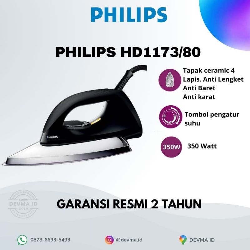 Jual Setrika Philips HD 1173/80 Hitam - Ceramic 4 Lapis Anti Lengket ...