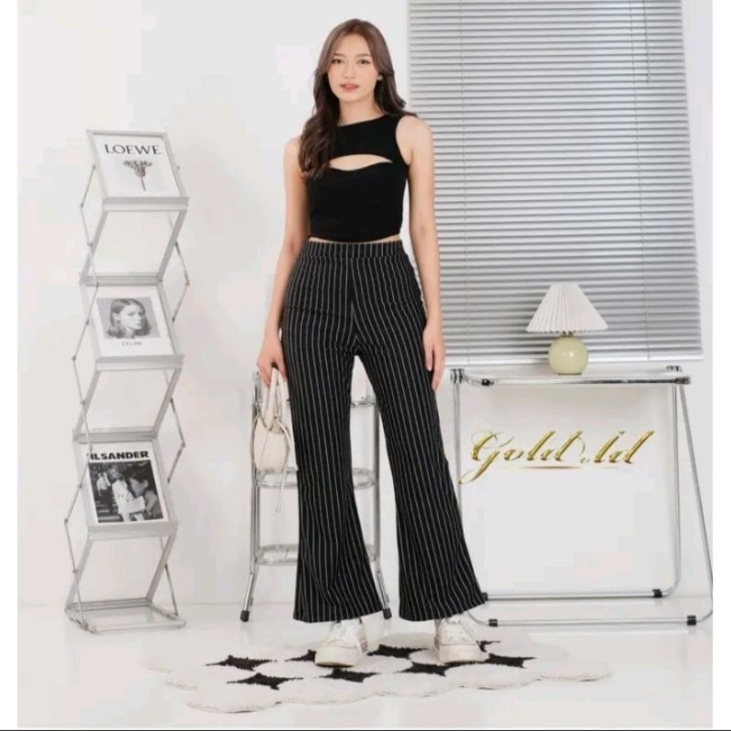 Jual FLARE PANTS CUTBRAY STRIPE WANITA . High waist Cutbray Wanita ...
