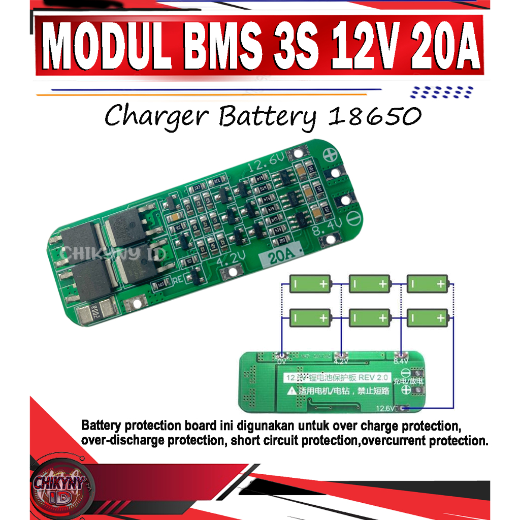 Jual MODUL BMS 3S 12V 20A CHARGER BATTERY LI-ion LITHIUM 18650 | Shopee ...