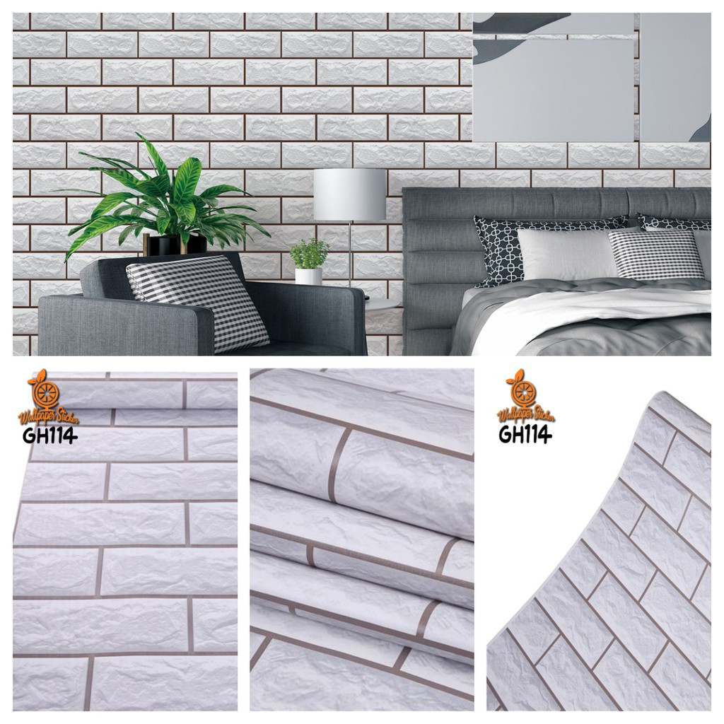Jual Wallpaper sticker dinding bata 3D timbul kotak ukuran 45 cm x 8 m ...