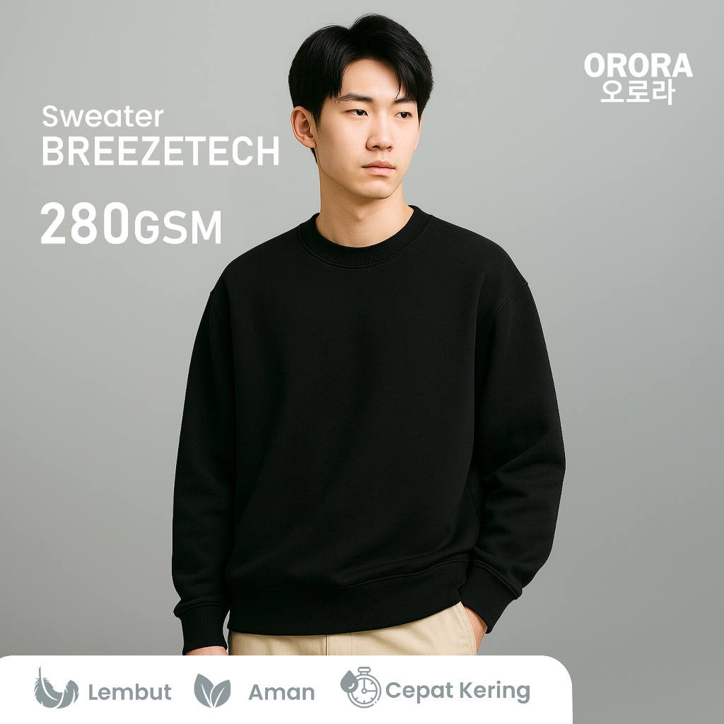 Jual ORORA Sweater Crewneck Pria Original Sweater Wanita Polos Hitam ...