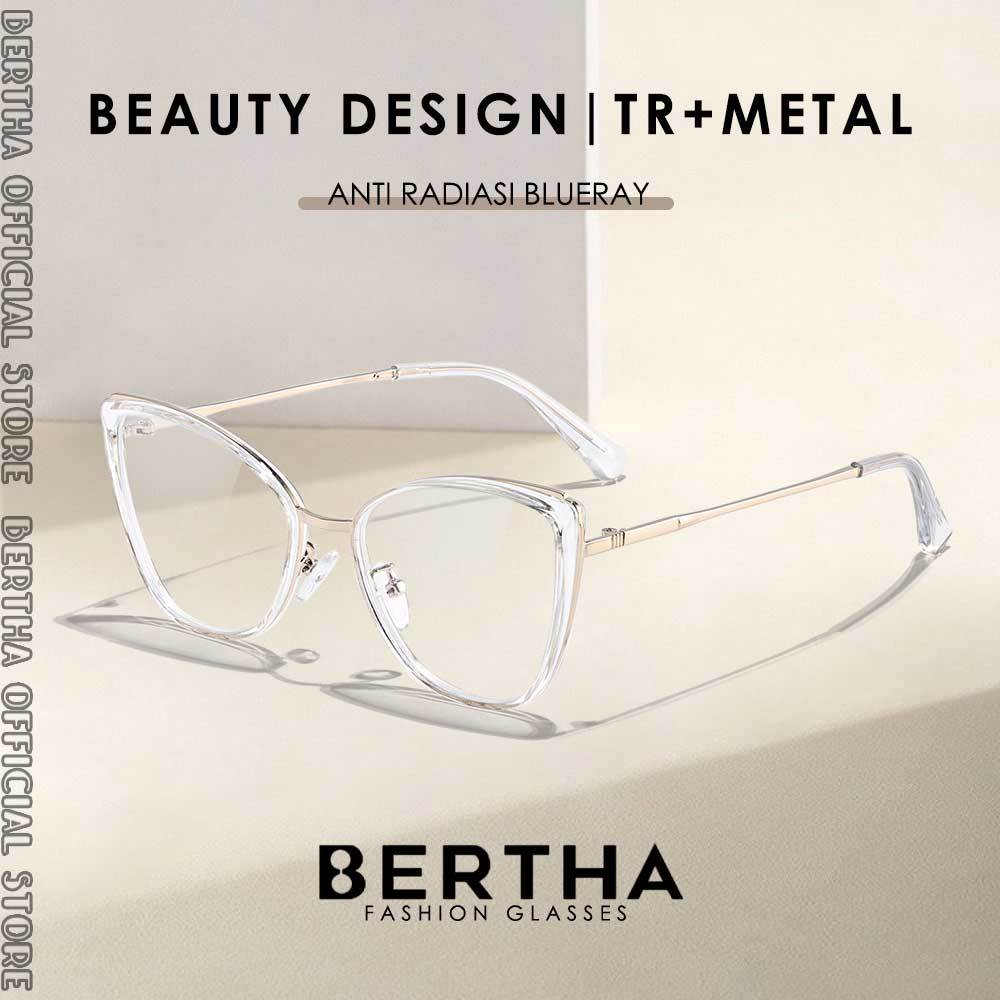 Jual Bertha Kacamata Antiradiasi Blueray Bentuk Cat Eye Bahan TR90+Metal TerBaru Nyaman Lentur ...