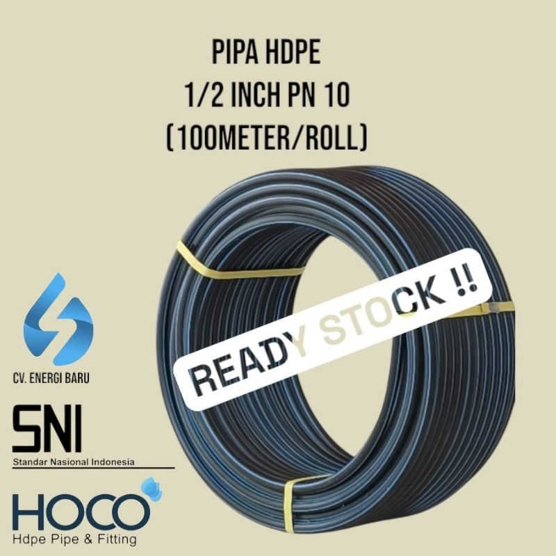 Jual PIPA HDPE/SELANG AIR HITAM 1/2 inch pn 10 (100meter/roll) | Shopee Indonesia